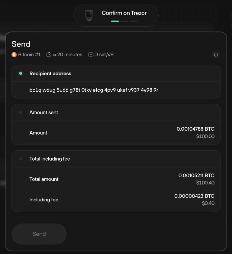 Chuyển coin từ ví lạnh Trezor bằng Trezor Suite | Ví Tiền Bitcoin